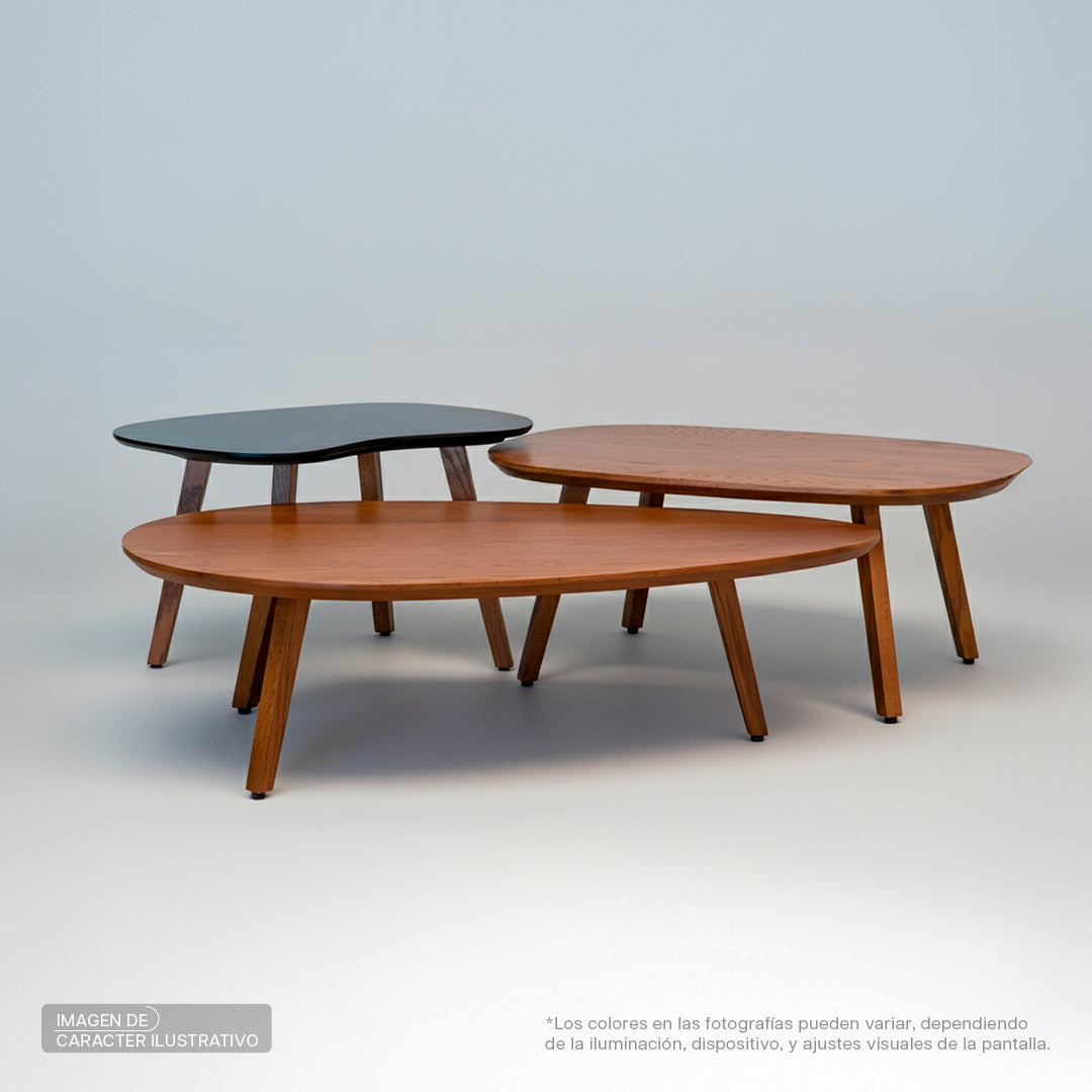 Mesa de centro Valo 3 pz en madera encino laca bellota CL – CREATA muebles