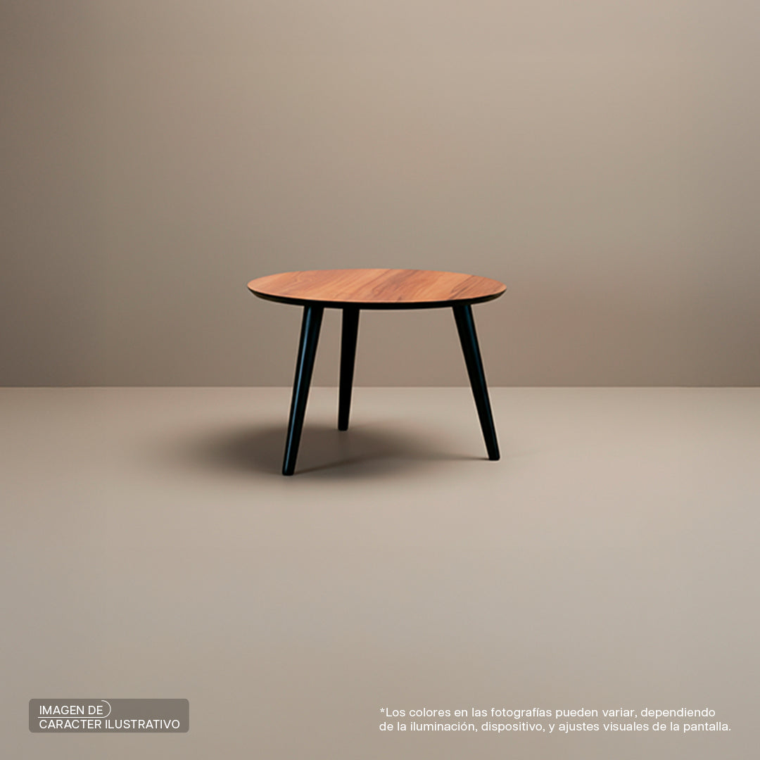 Mesa de centro redonda chica Paviani patas laca entintado parota y col ...